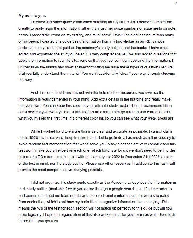 A Comprehensive RD Study Guide Exam and Answer Key (complete) - Etsy