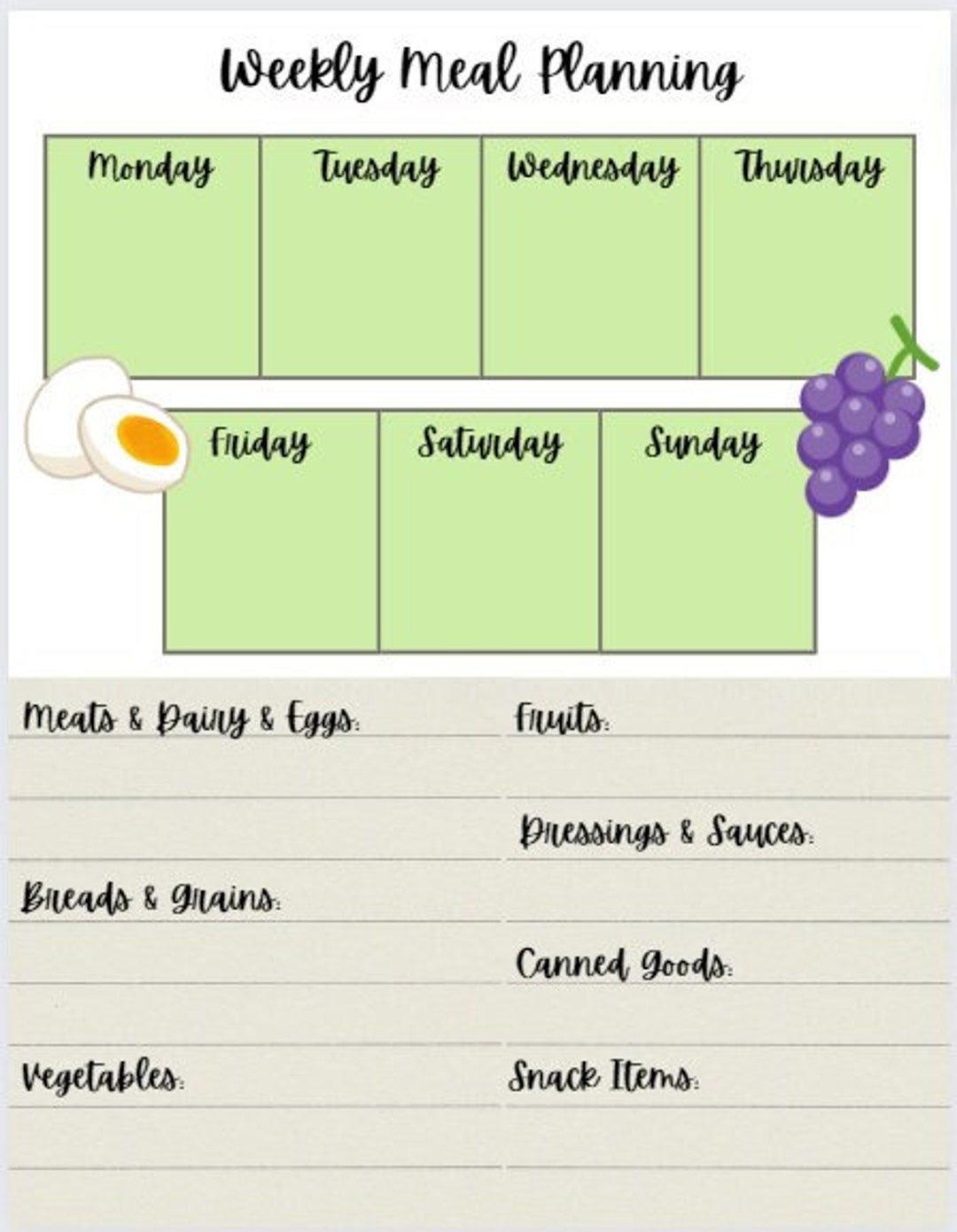 Weekly Meal Planning Sheet - Etsy