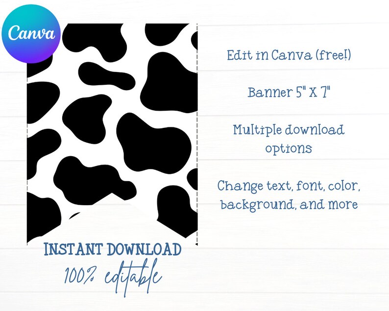 Cow Happy Birthday Banner, Cow Banner Template, EDITABLE Canva Banner ...