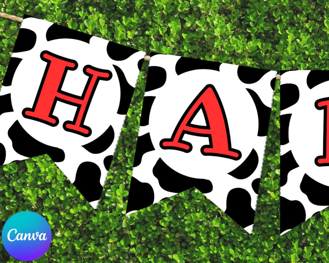 Cow Happy Birthday Banner, Cow Banner Template, EDITABLE Canva Banner ...