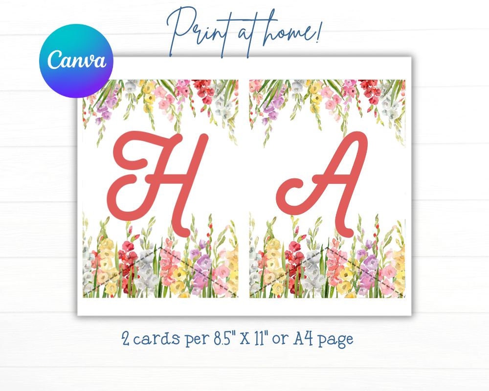 Floral Happy Birthday Banner, Floral Banner Template, EDITABLE Canva ...