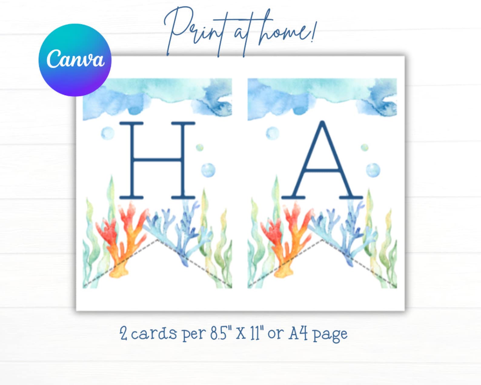 Ocean Happy Birthday Banner, Ocean Banner Template, EDITABLE Canva ...