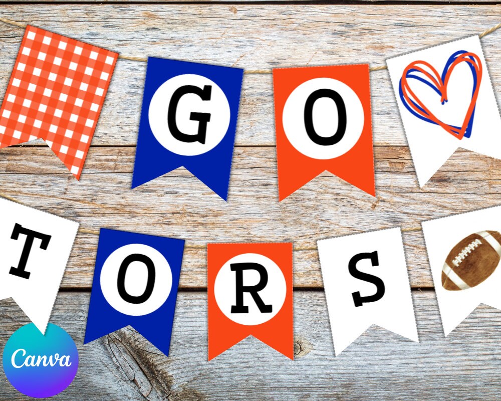 Blue and Orange Printable Banner, College Football Party Decorations ...