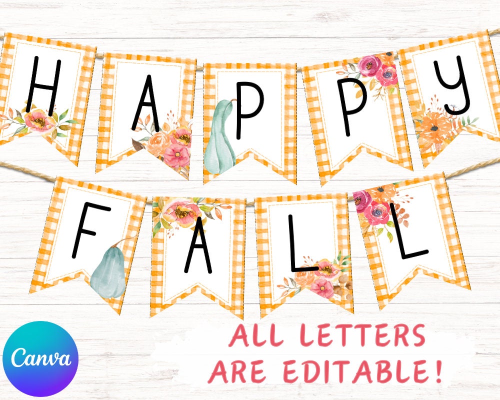 Happy Fall Printable Banner | Editable Banner Template | Printable Fall ...