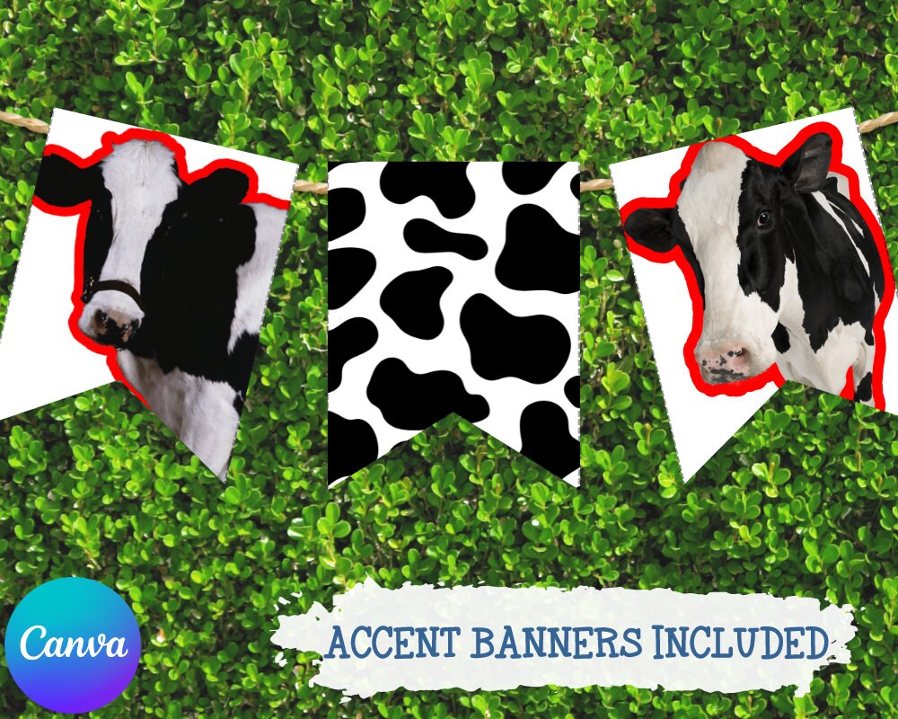 Cow Happy Birthday Banner, Cow Banner Template, EDITABLE Canva Banner ...