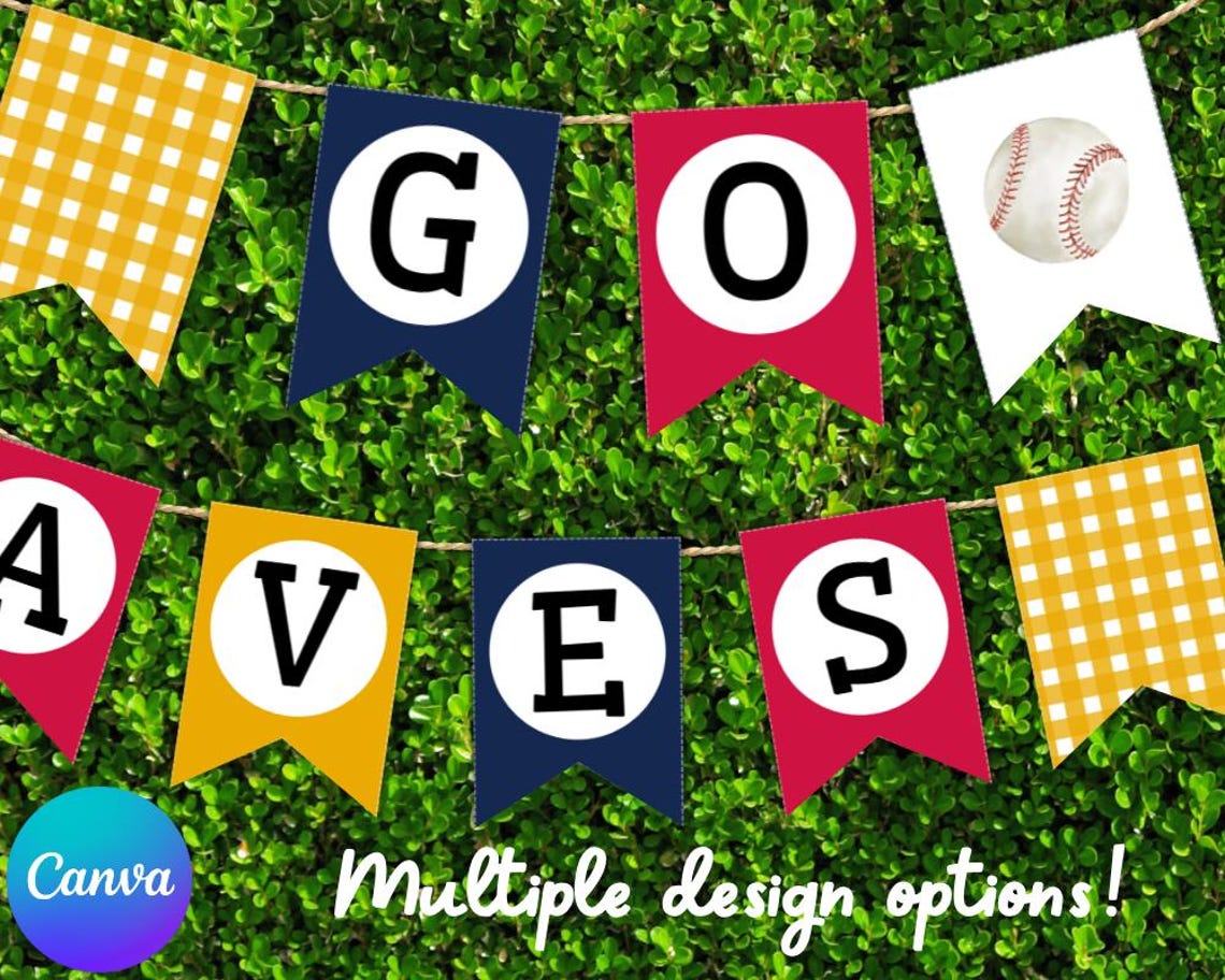 Navy Red & Gold Printable Banner, Baseball Party Decorations, Printable ...