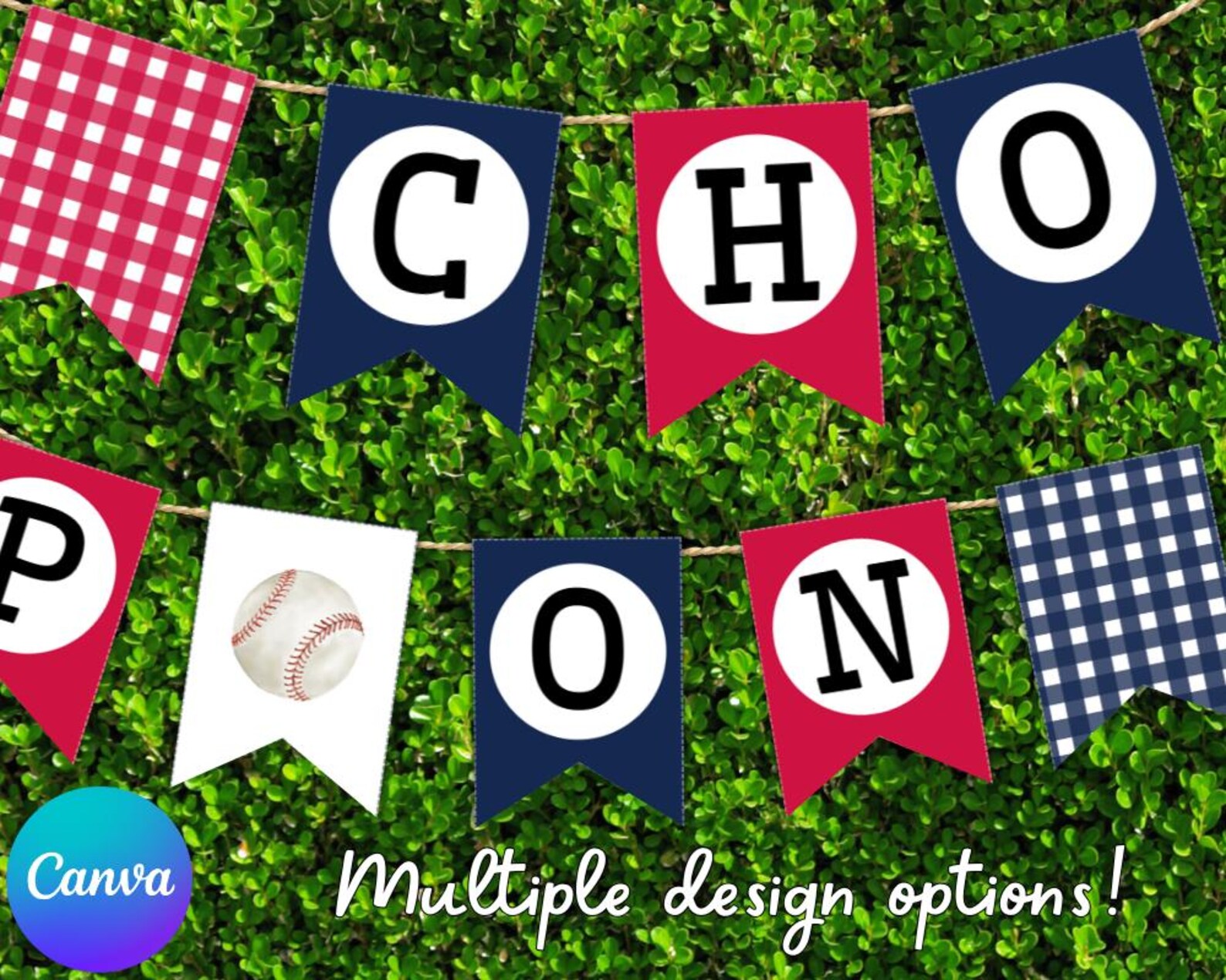 Navy Red & Gold Printable Banner, Baseball Party Decorations, Printable ...