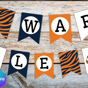 Navy Blue, Burnt Orange, and White Printable Banner, College Football ...