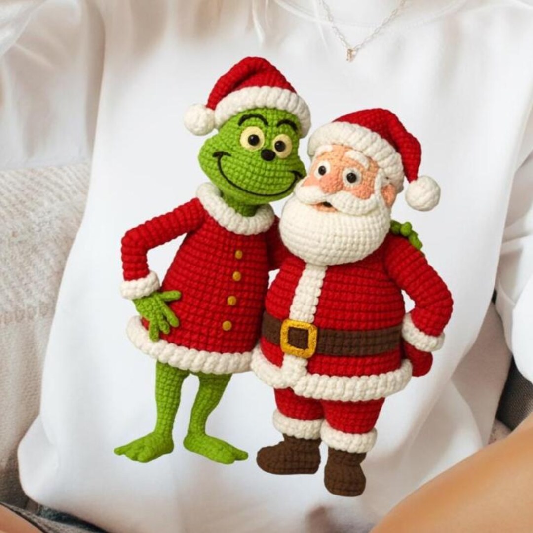 Crochet Grinch Christmas With Friend PNG: Festive Cartoon Clipart ...