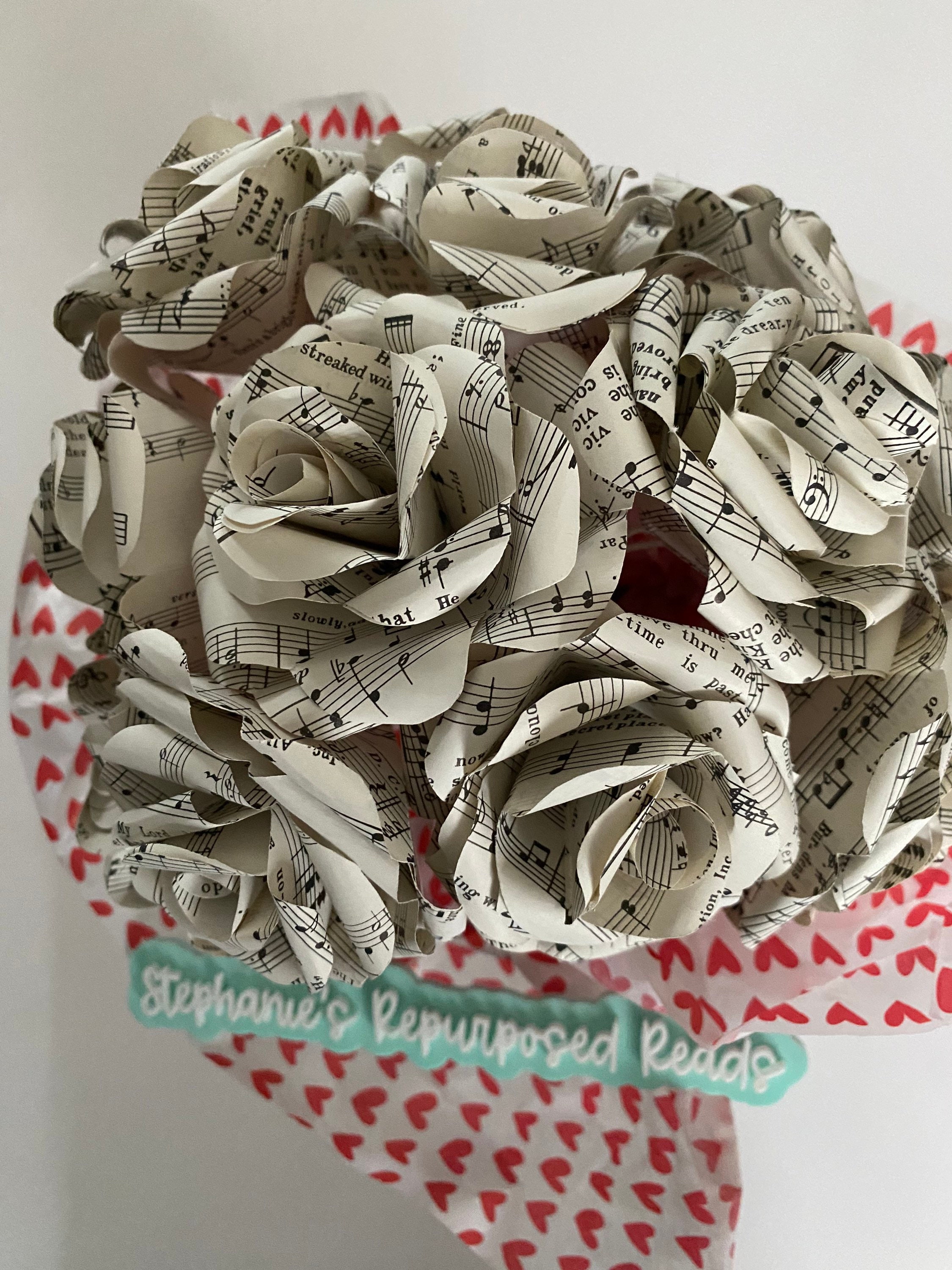 Map, Sheet Music or Book Print Paper Rose Bouqet - Etsy