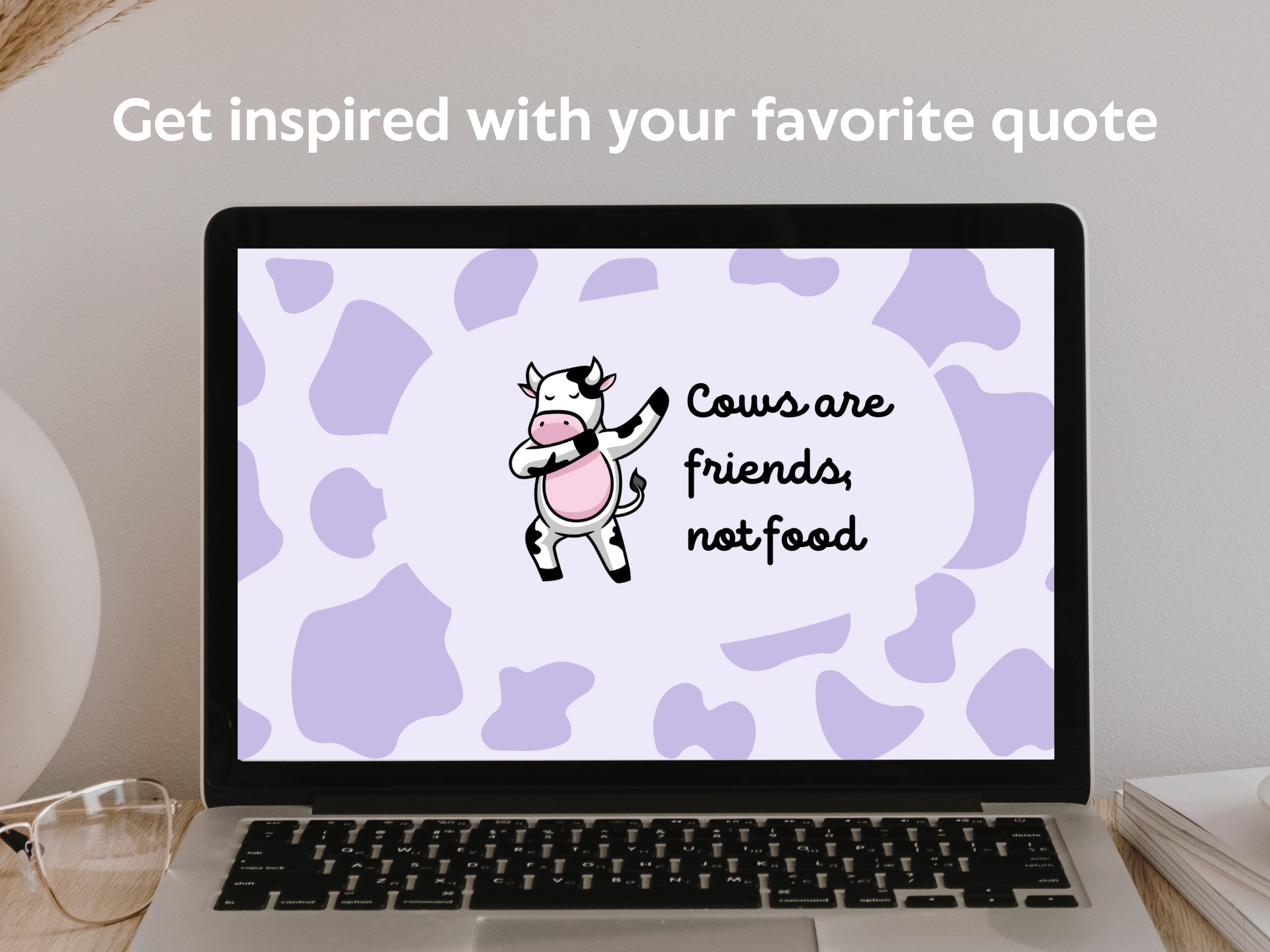 Fondo de Pantalla Aesthetic Manchas Vaca Morada con Íconos Para Laptop ...