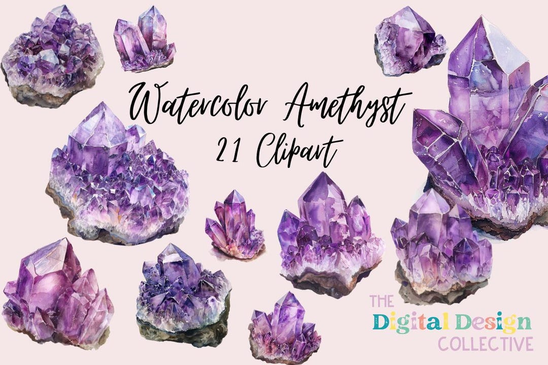 Watercolor Amethyst Clipart Purple Amethyst Crystal Sublimation ...