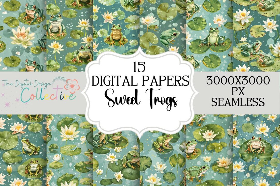 Cute Frogs Seamless Patterns Bundle, Vibrant Repeating Digital Pattern ...