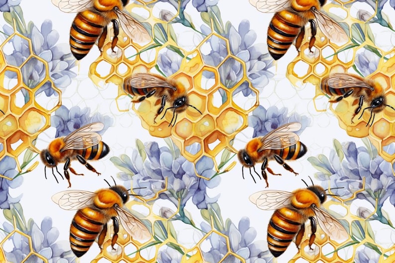 Watercolor Seamless Honeybee Bundle Honey Bee Background - Honey Bees ...