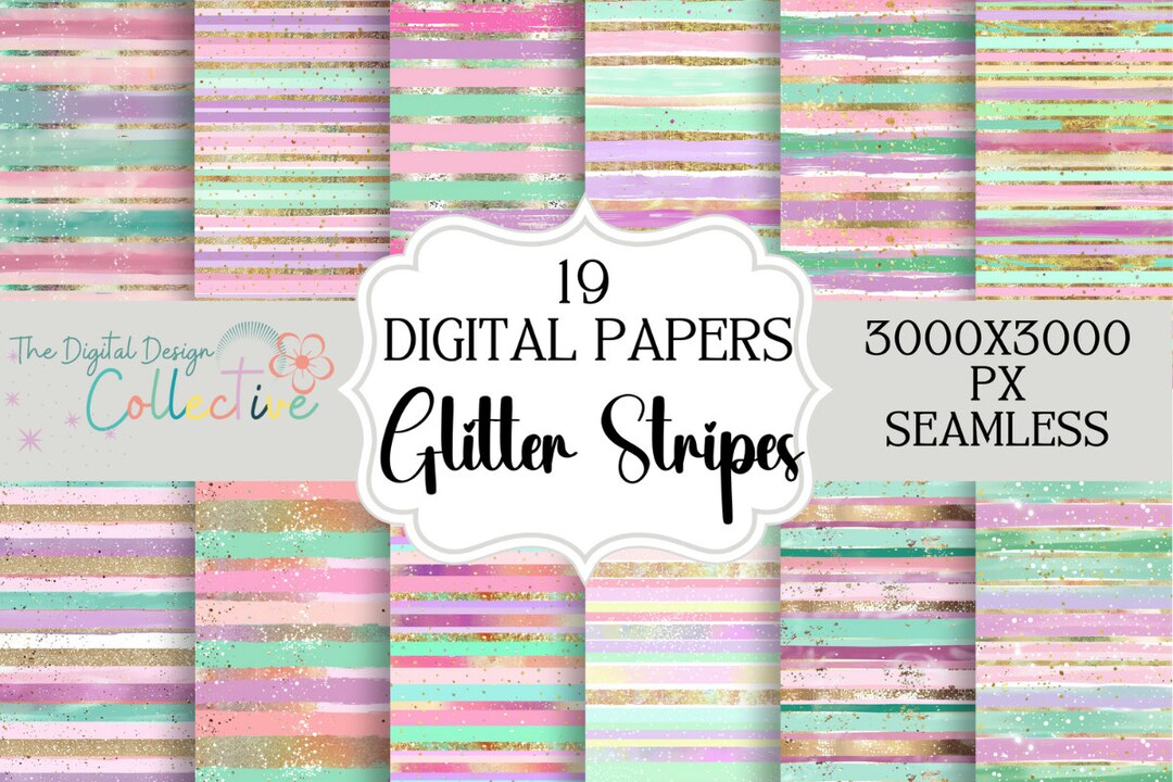 Glitter Stripe Iridescent Digital Papers Instant Download Digital Paper ...