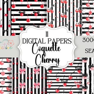 Coquette Patterns, Bows Cherry Patterns, Seamless Bow Digital Pattern ...