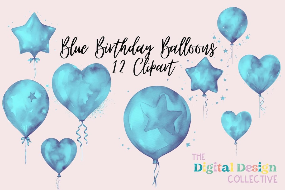 Watercolor Blue Birthday Balloons Party Balloons Greeting Card Party ...