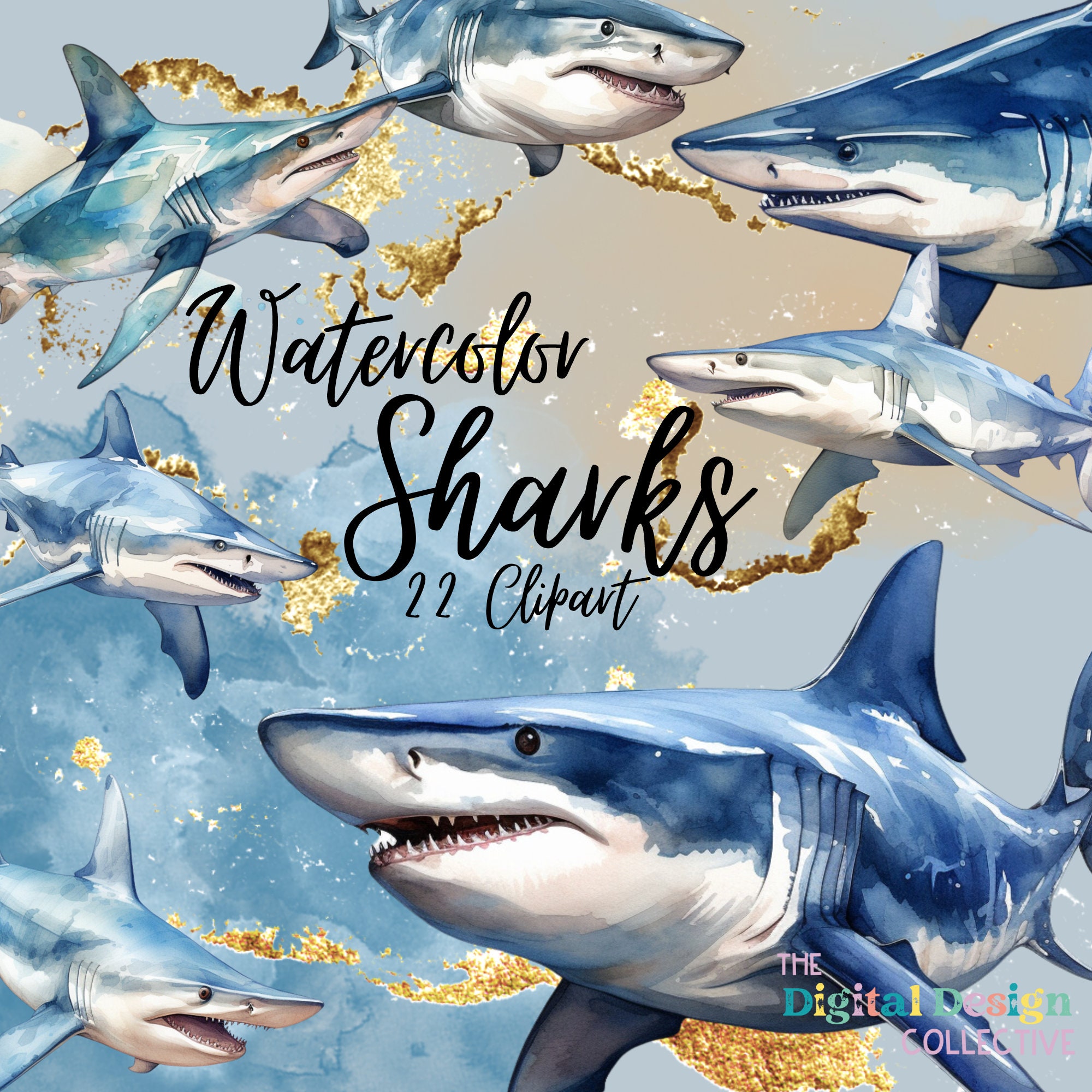 Ocean Animal Clipart Bundle, Sea Turtle Digital Clipart, Shark Clipart ...