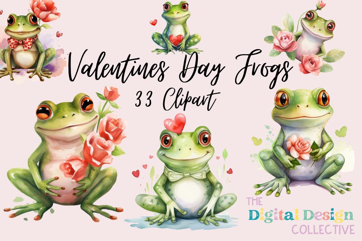 Frog Valentine Clipart, Digital Clipart Scrapbooking, Cute Frog, Couple ...