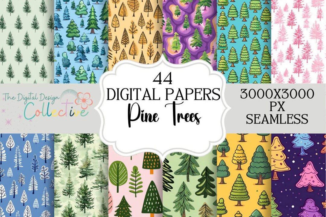 Seamless Trees Digital Paper Pack Bundle, Vibrant Repeating Digital ...