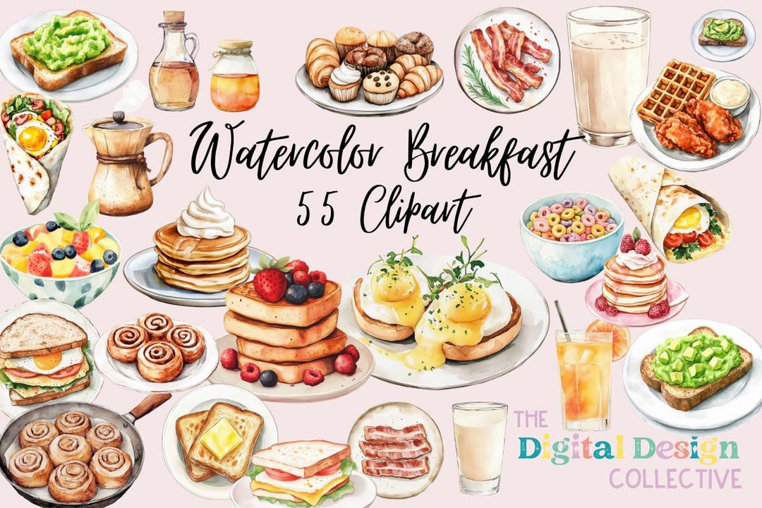Watercolor Breakfast Clipart - Morning Download - Instant Download ...