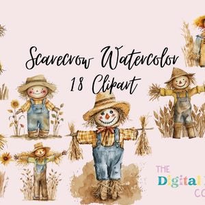 Watercolor Fall Scarecrow Clipart Instant Download Crafting Materials ...