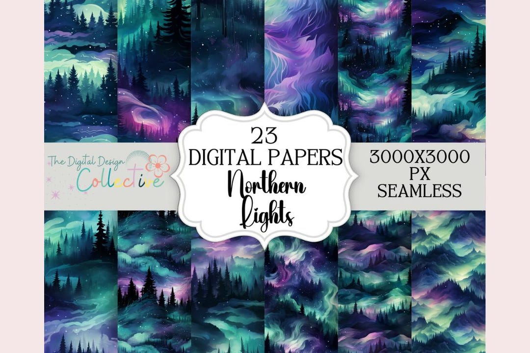 Seamless Northern Lights Patterns Digital Papers Seamless Digital ...