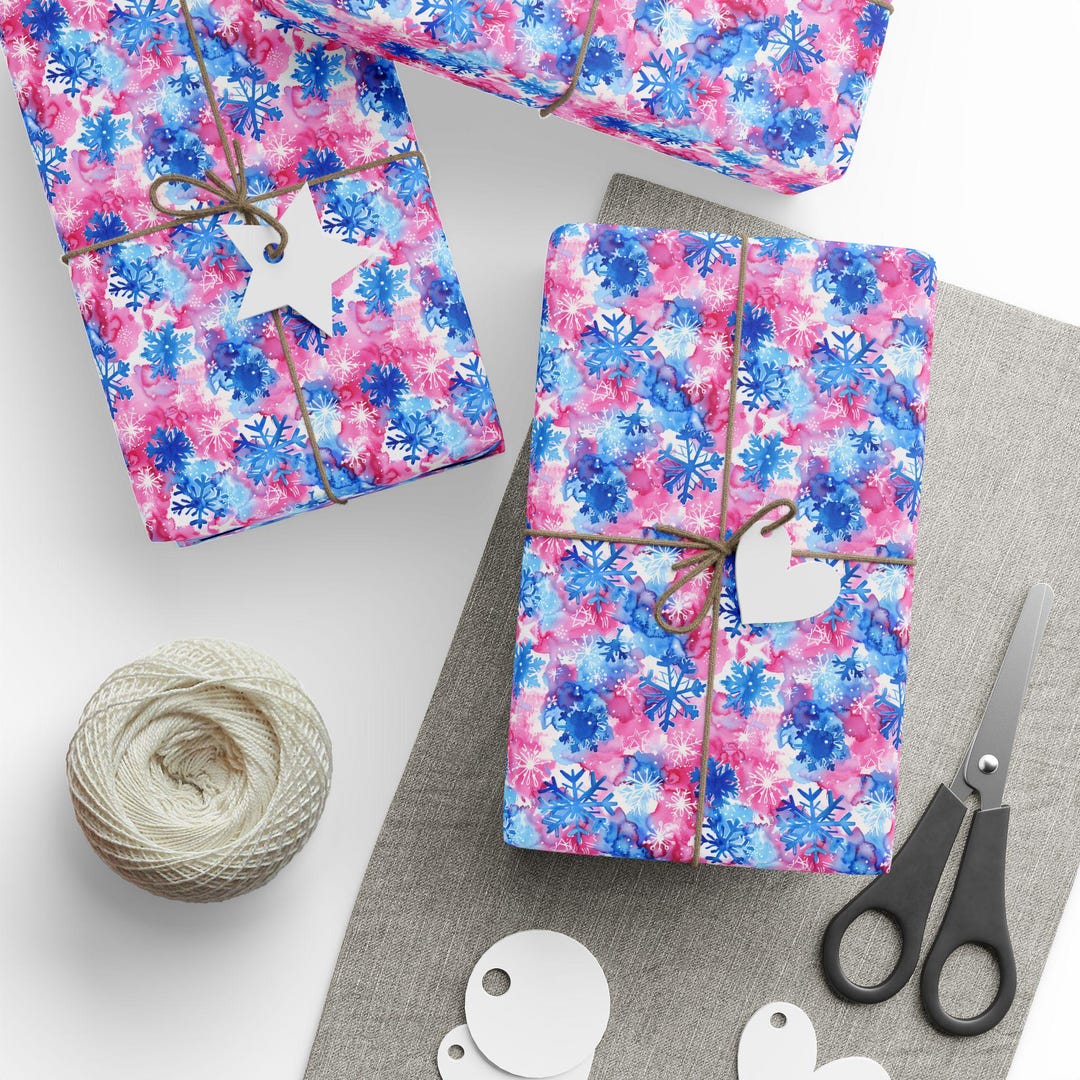 Pink and Blue Preppy Watercolor Snowflake Wrapping Paper Lilly-inspired ...