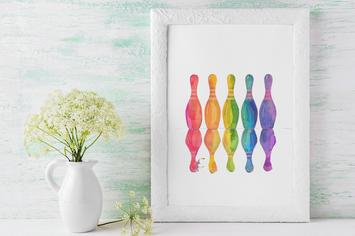 Neon Watercolor Bowling Clipart Bowling Download - Instant Download ...