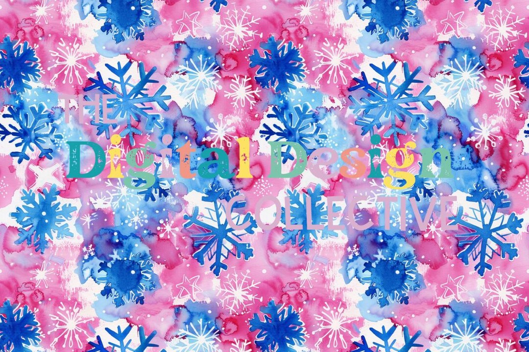 Preppy Christmas Watercolor Abstract Snowflakes Blue and Pink 100% ...