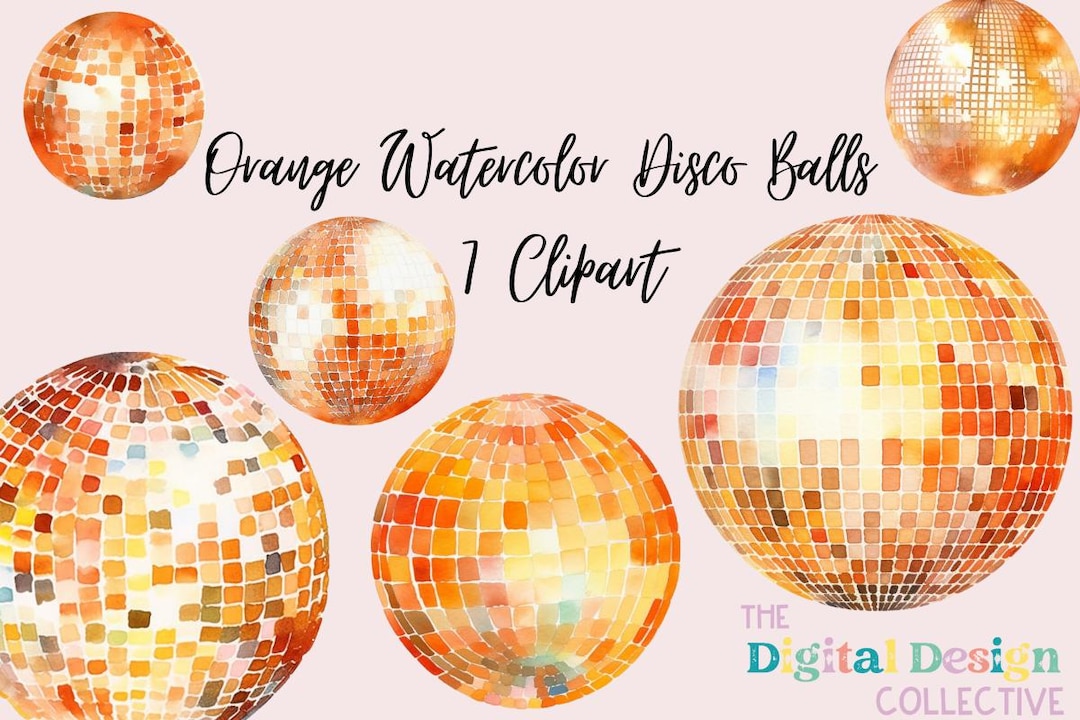 Watercolor Orange Disco Balls Clipart | Retro, Red, Blue, Gold, Silver ...