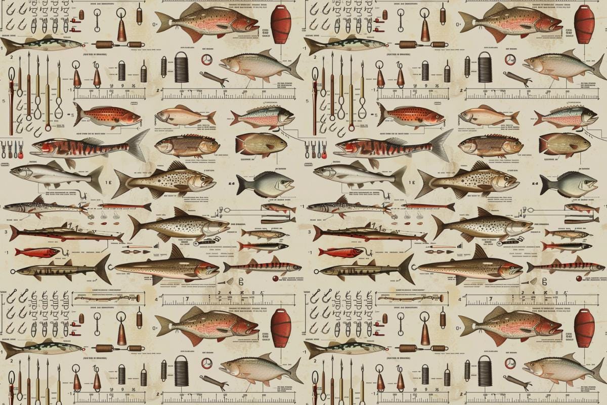 Seamless Watercolor Fishing Lure Patterns, Vintage Seamless Digital ...