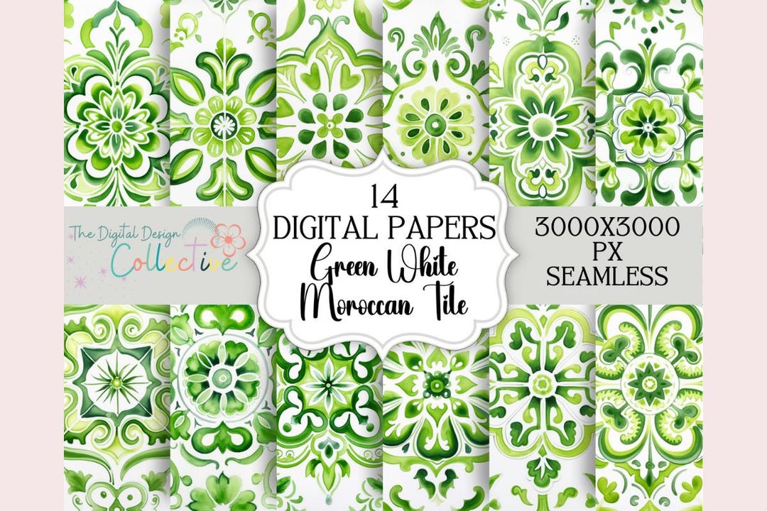 Seamless Green Moroccan Patterns Papers Seamless Digital Papers Instant ...