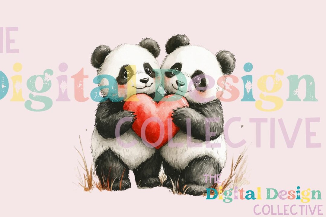 Valentine's Day Watercolor Panda Clipart - Heart-holding Cartoon Panda ...
