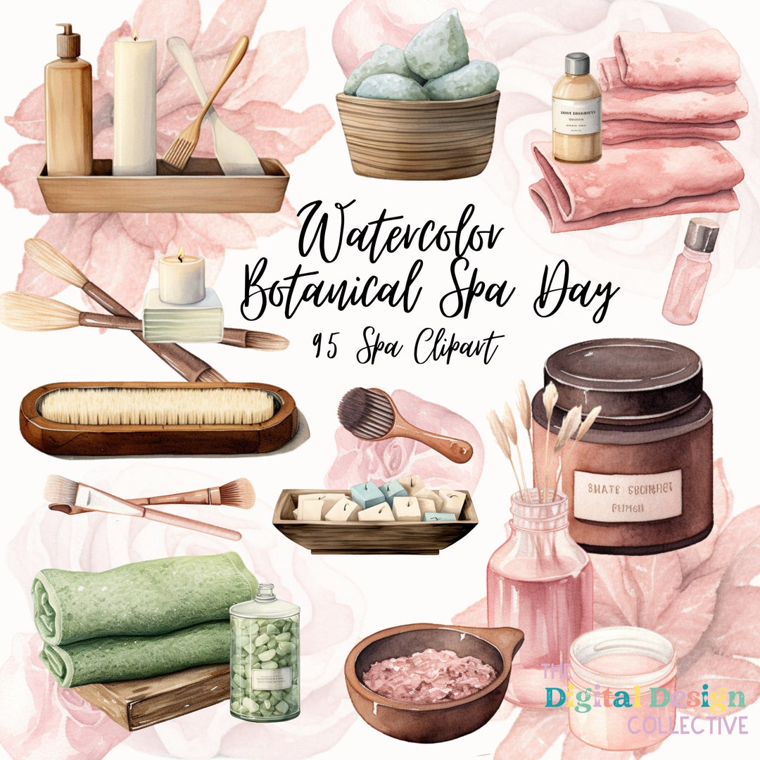Botanical Spa Day Clip Art, Spa Clipart Bundle, Watercolor Spa Clipart ...