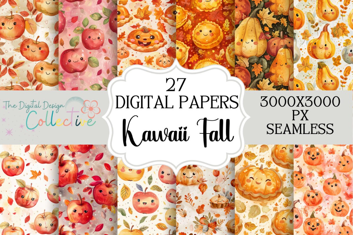 Cute Kawaii Fall Autumn Digital Papers Instant Download Digital Paper ...