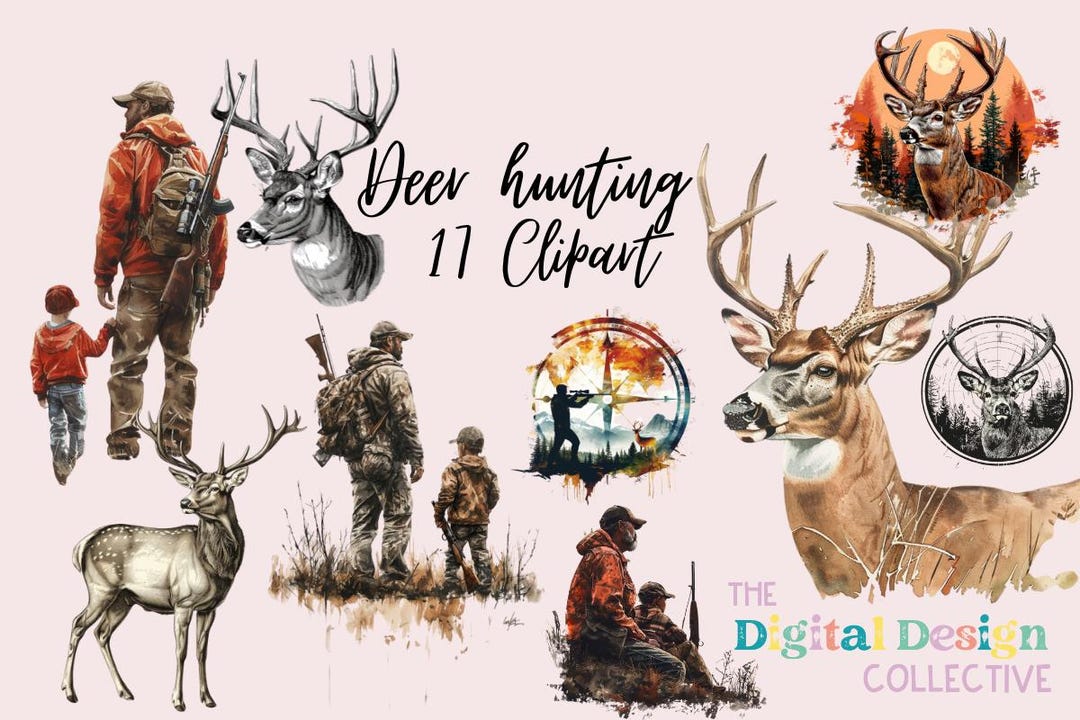 Deer Hunting Clipart Sublimation Bundle, Card Making, Journaling ...