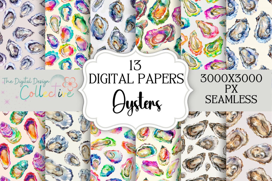 Seamless Oyster Digital Paper Pack, Seamless Sea Oyster Shell Patterns ...