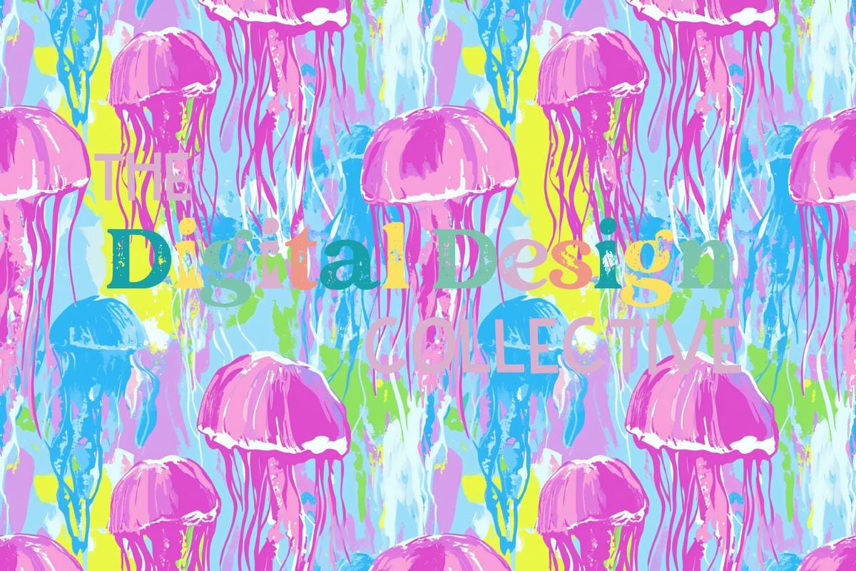 Preppy Rainbow Jellyfish Seamless Pattern, Under the Sea Seamless Files ...