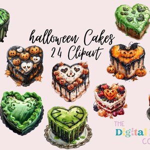 Halloween Cakes Watercolor Clipart Bundle PNG Spooky Dessert Images ...