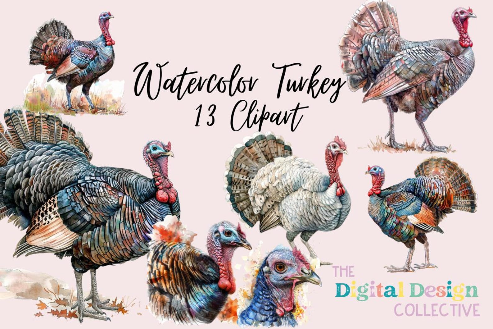 Watercolor Turkey Clipart Bundle , Card Making, Journaling, Digital ...