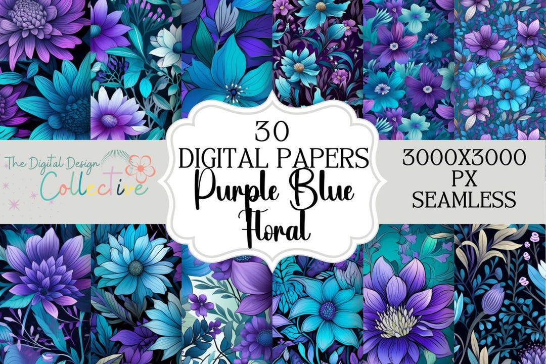 Purple & Blue Flowers Seamless | Commercial Use | Watercolor Flower ...