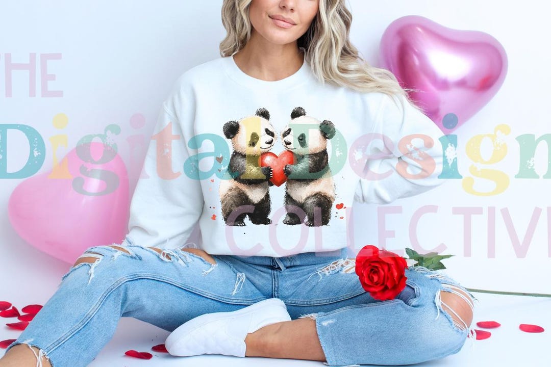 Valentine's Day Watercolor Panda Clipart - Heart-holding Cartoon Panda ...