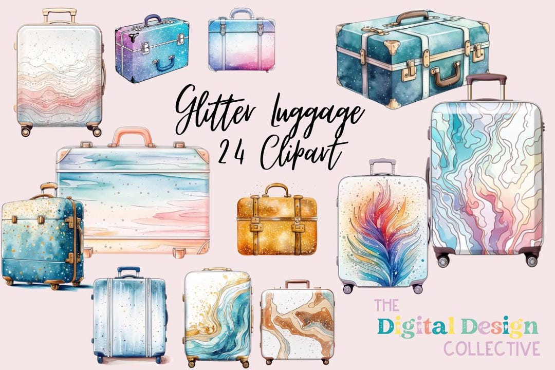 Suitcase Clipart,glitter Luggage Clip Art, Watercolor Traveling ...