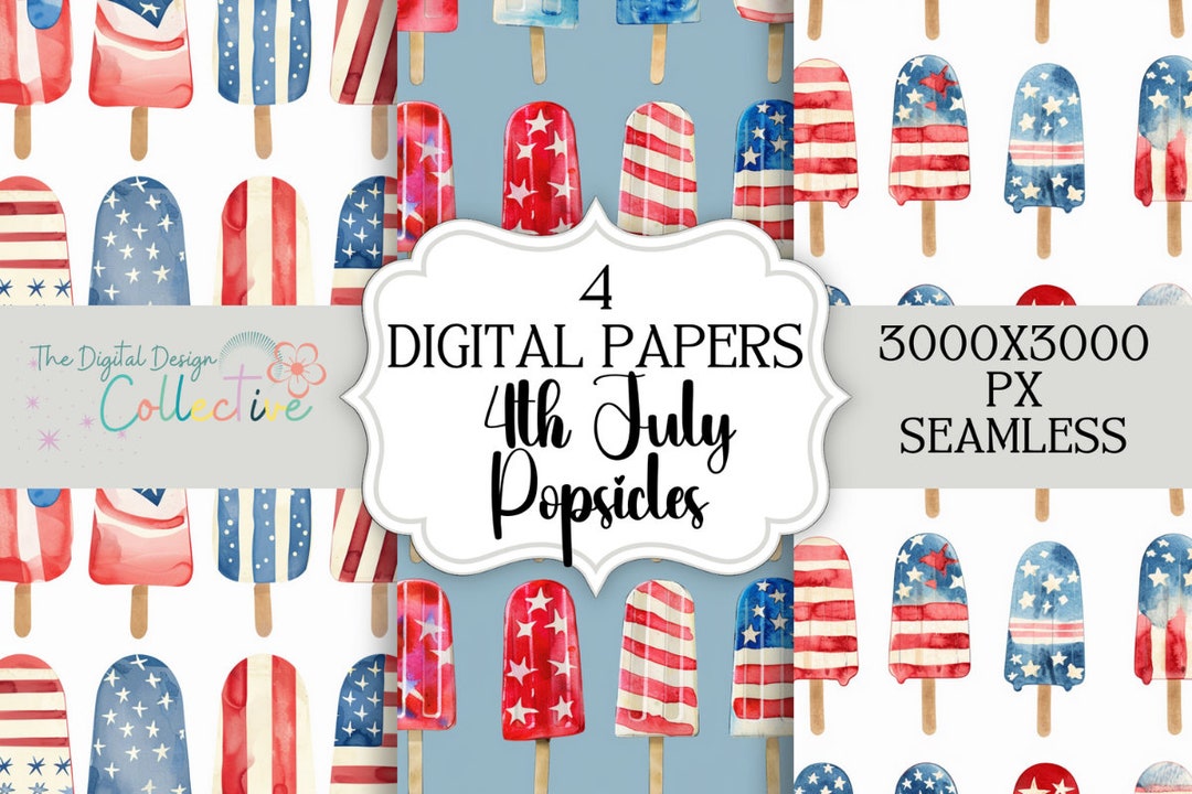 4th July Popsicles Seamless Patterns, Patriotic Popsicle Seamless ...