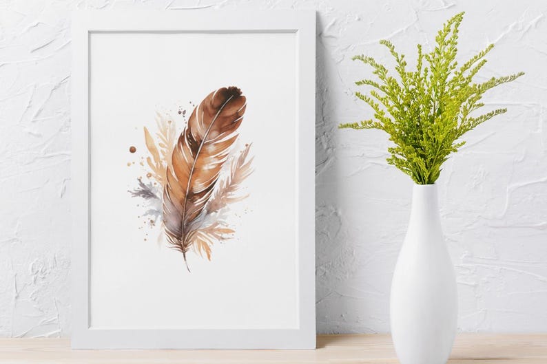Watercolor Brown Feather Clipart Bundle PNG Bundle POD Boho Feathers ...