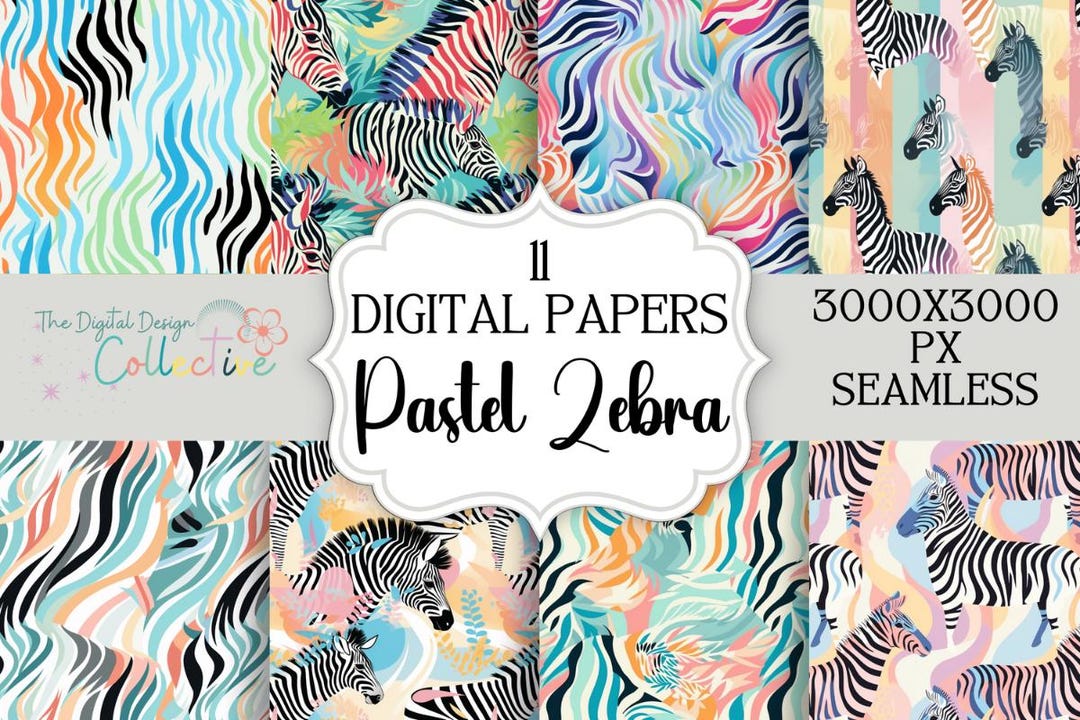 Pastel Zebra Seamless Digital Papers, Commercial Use Instant Download ...