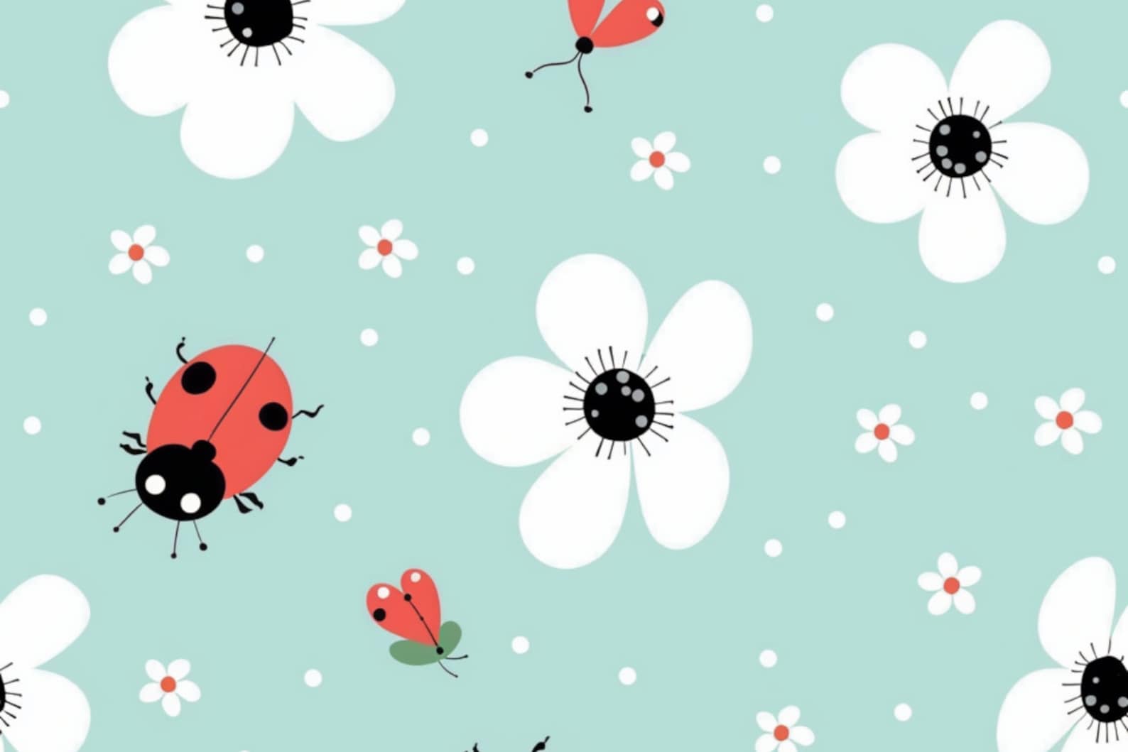 Adorable Ladybug Seamless Patterns - Spring Papers & Summer Fabric ...