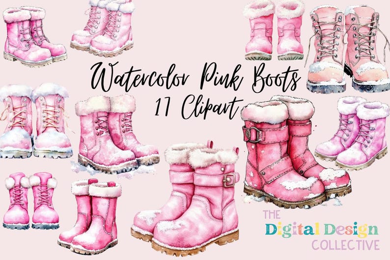 Cozy Winter Boots Clipart Bundle, Watercolor Fashionable Boots With ...