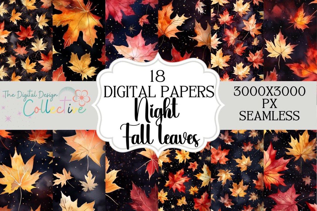 Seamless Fall Leaves Night Papers, Repeating Digital Pattern, Digital ...